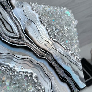 Resin Geode Art, Black and Grey, White and Silver Geode Wall Art, 3D ...