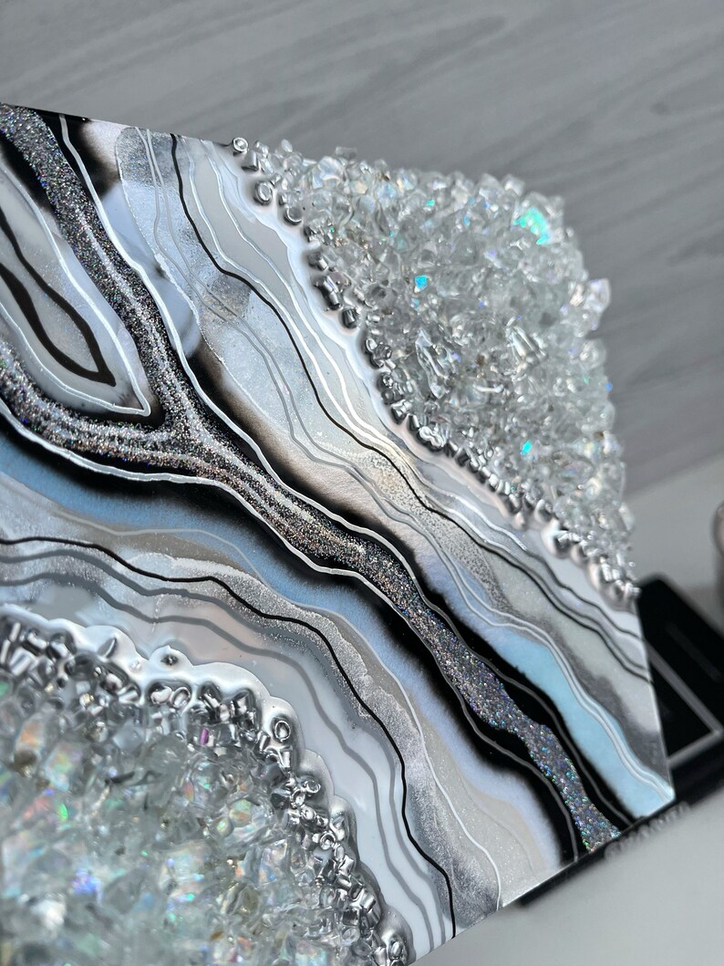 Resin Geode Art Black and Grey White and Silver Geode Wall | Etsy