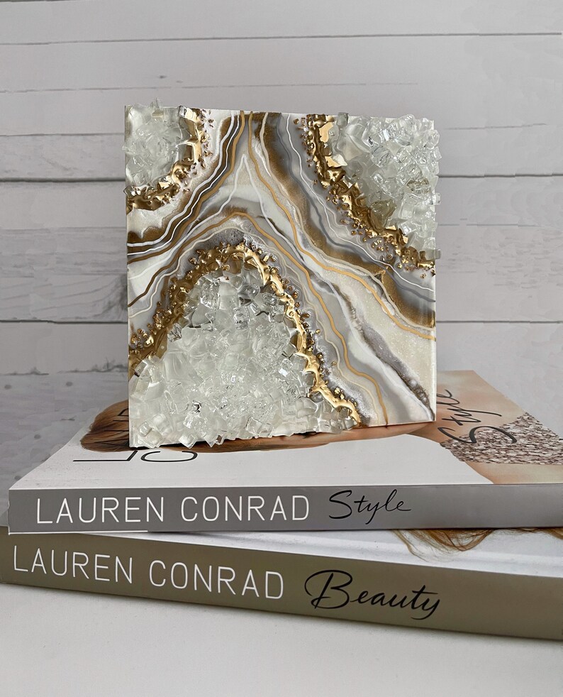 Resin Geode Art White and Gold Geode Wall Art 3D Geode - Etsy