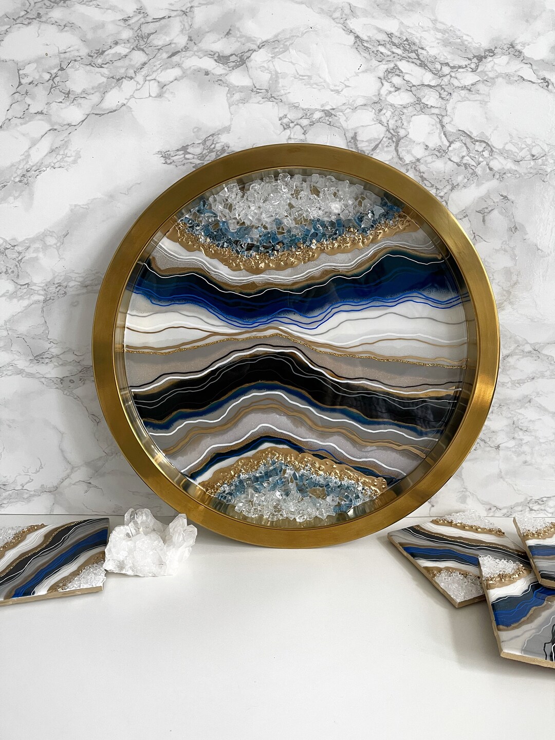 Resin Geode Art, Geode Tray, Luxury Art, White and Gold Geode, Table ...