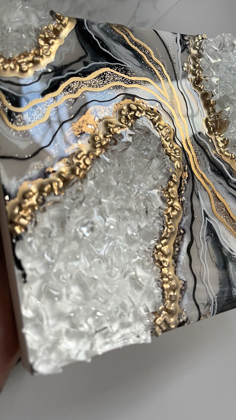 Resin Geode Art Black and Grey White and Gold Geode Wall - Etsy