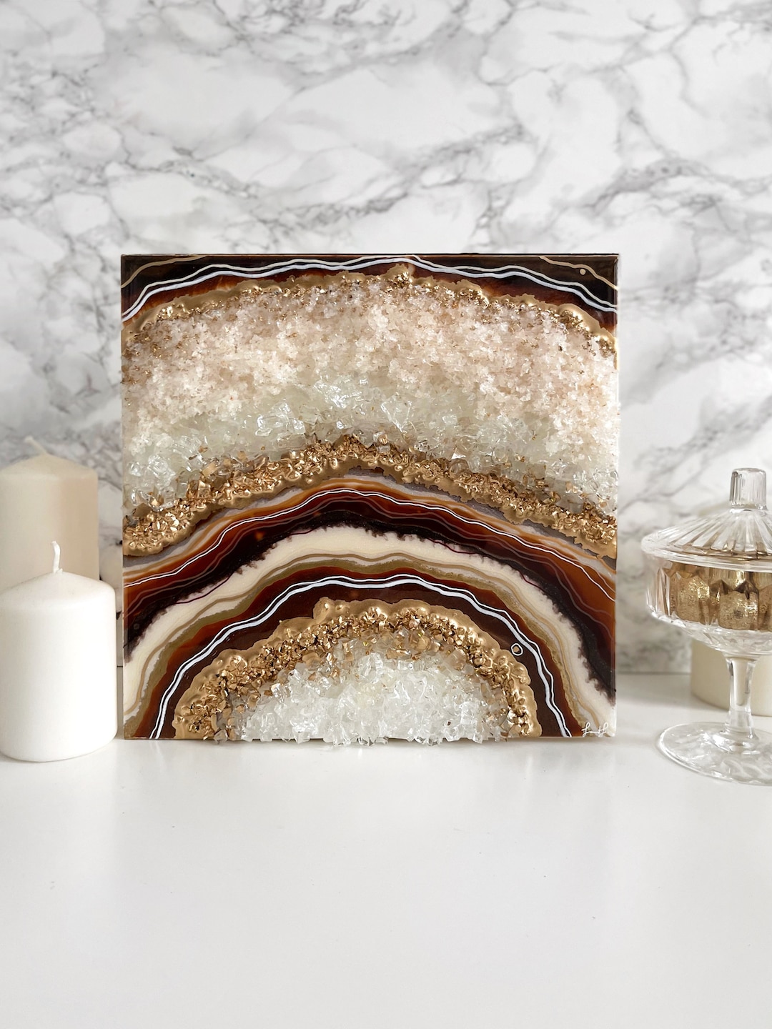Resin Geode Art, Brown Gold Geode Wall Art, 3D Geode, Crystal Geode Art ...