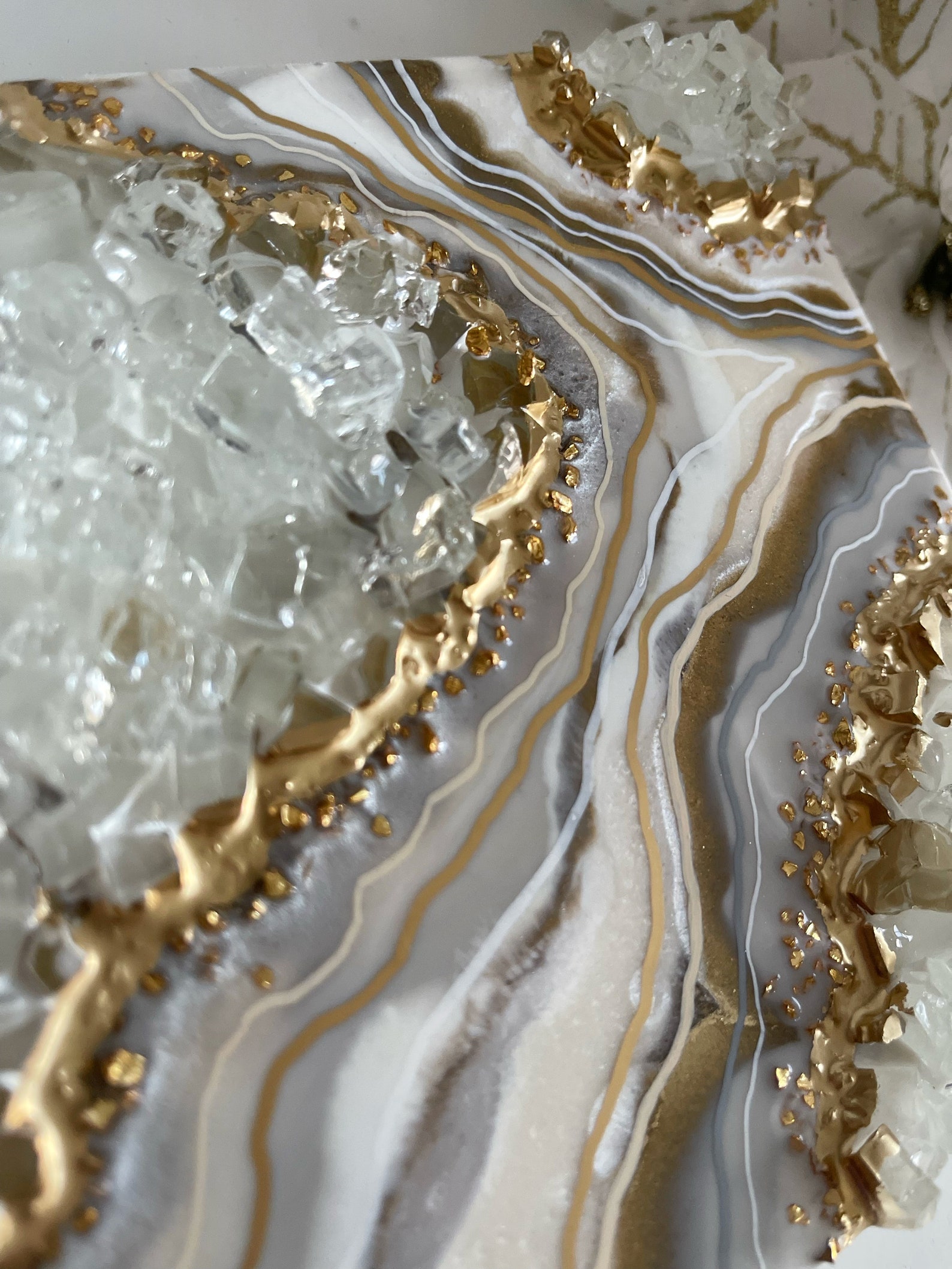 Resin Geode Art White and Gold Geode Wall Art 3D Geode - Etsy