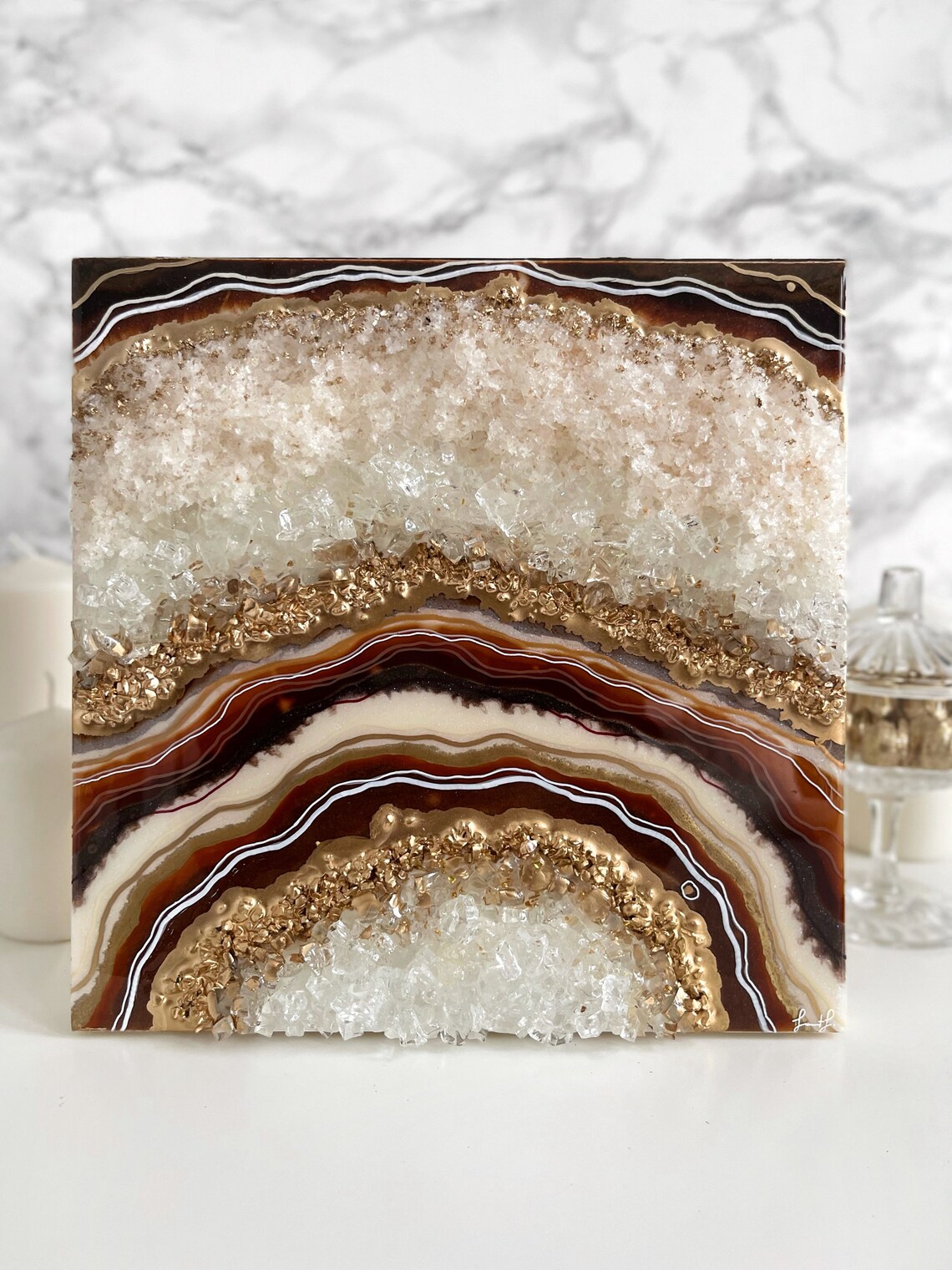 Resin Geode Art, Brown Gold Geode Wall Art, 3D Geode, Crystal Geode Art ...