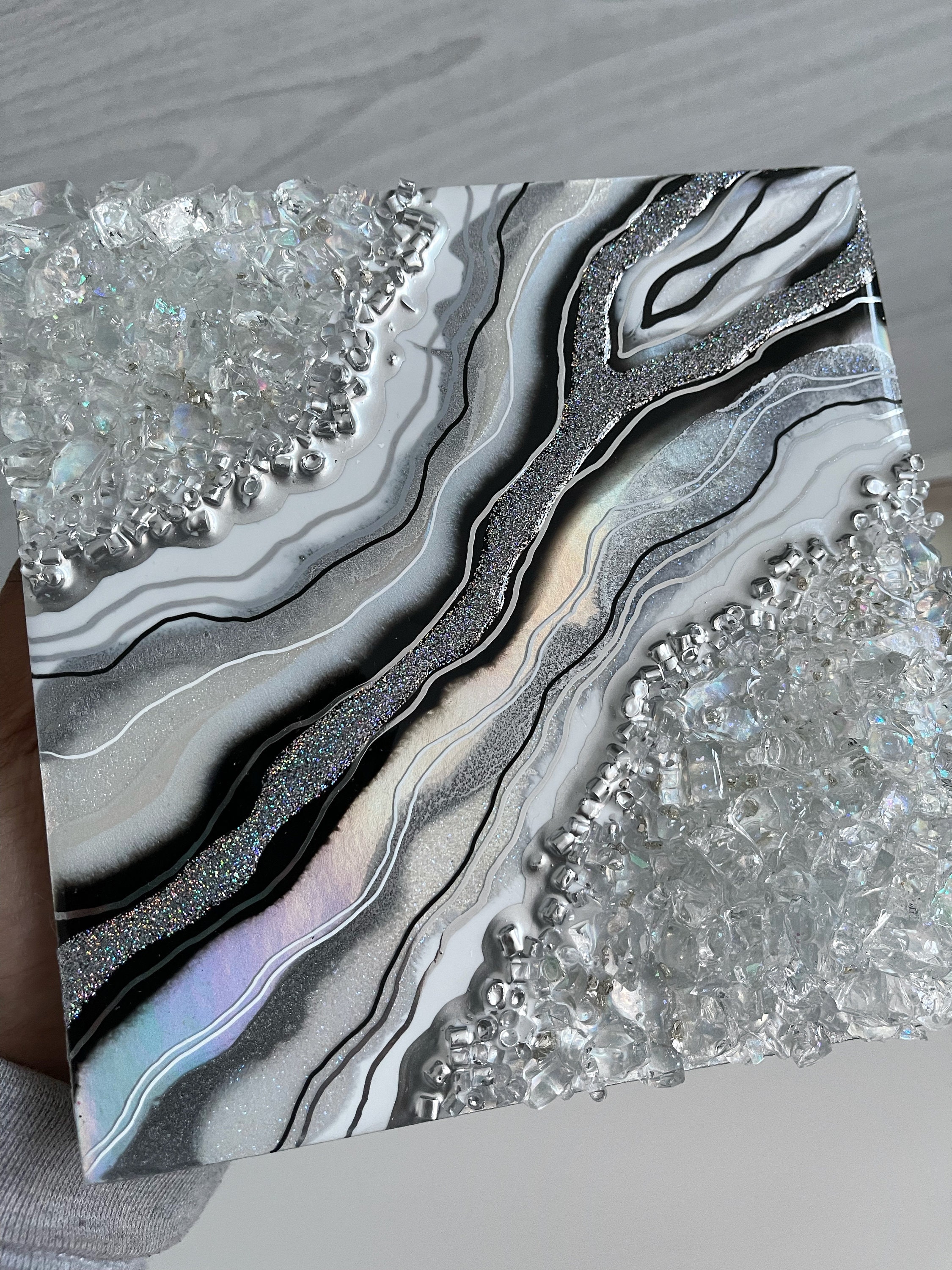 Resin Geode Art Black and Grey White and Silver Geode Wall - Etsy