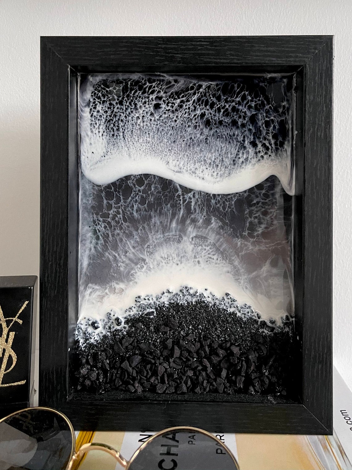 Framed 3D Ocean Beach Wave Black Rocks and Sand Resin Ocean | Etsy