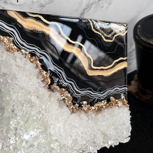 Resin Geode Art, Black Gold Geode Wall Art, 3D Geode, Crystal Geode Art ...