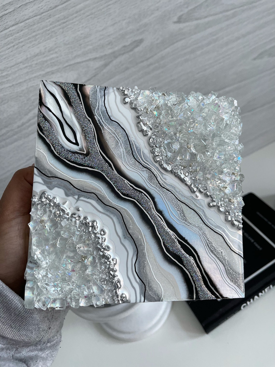 Resin Geode Art Black and Grey White and Silver Geode Wall - Etsy