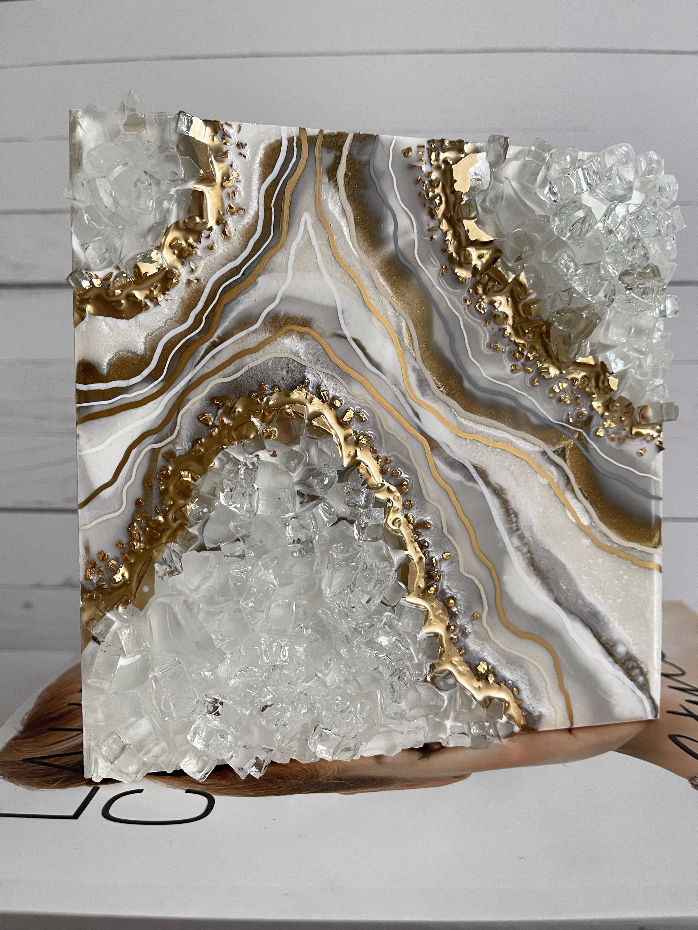 Resin Geode Art White and Gold Geode Wall Art 3D Geode - Etsy UK