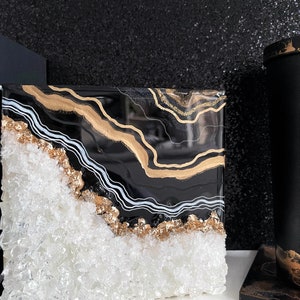 Resin Geode Art, Black Gold Geode Wall Art, 3D Geode, Crystal Geode Art ...