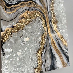 Resin Geode Art, Black and Grey, White and Gold Geode Wall Art, 3D ...