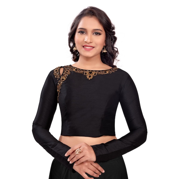 Long Sleeve Indian Saree Black Blouse - Etsy