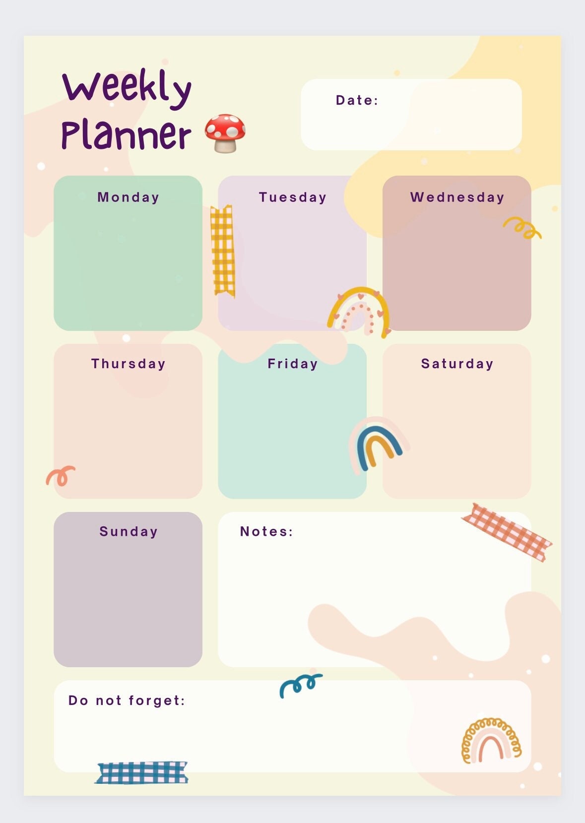 Printable Weekly Planner Page My Week, Plan, Family, Work, Journal ...
