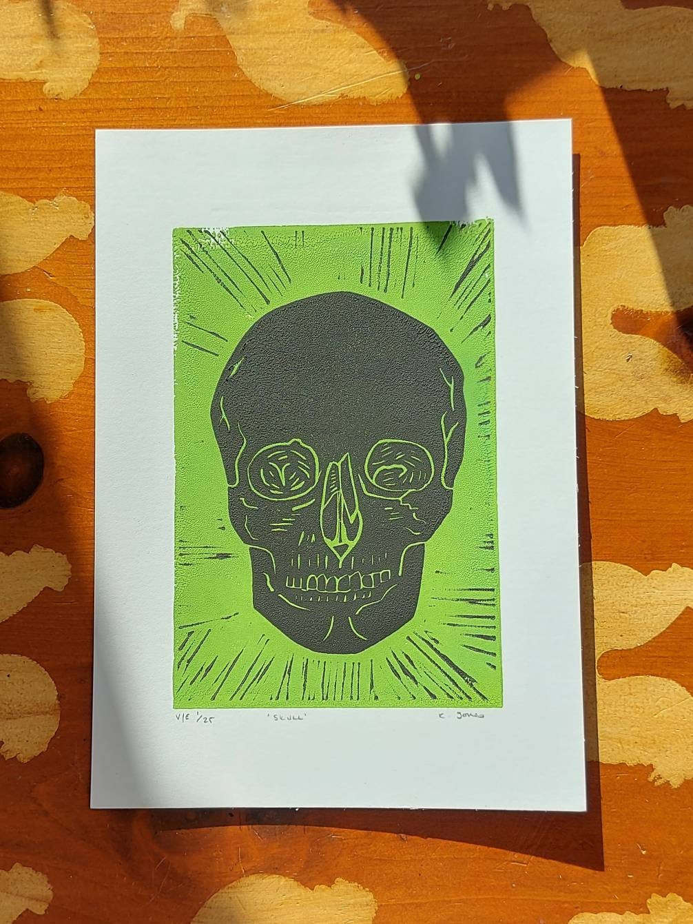 Original Art Print Skull Handmade Handprinted Linocut Anatomy ...