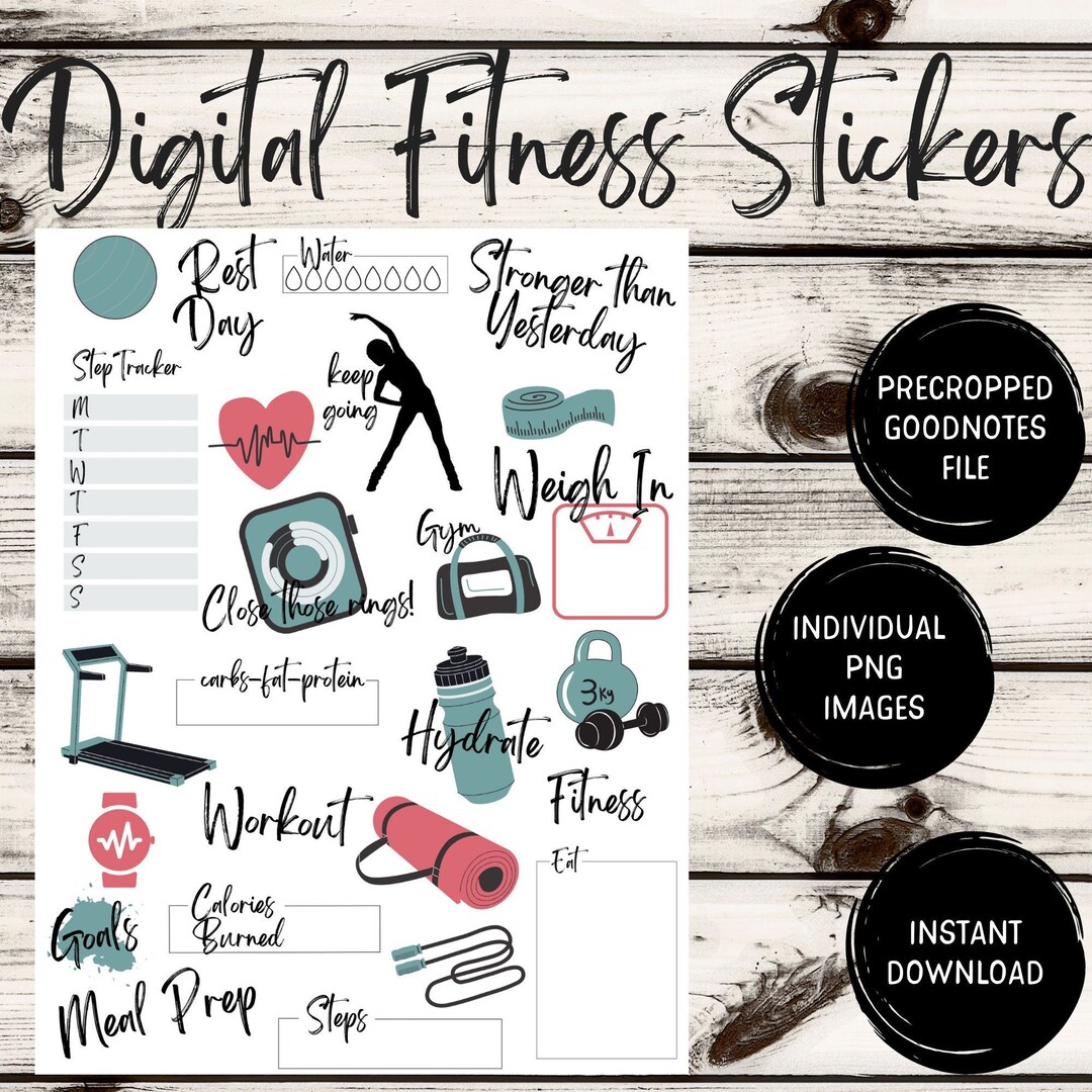 Fitness Digital Stickers, Health Digital Stickers, Goodnotes Precropped ...