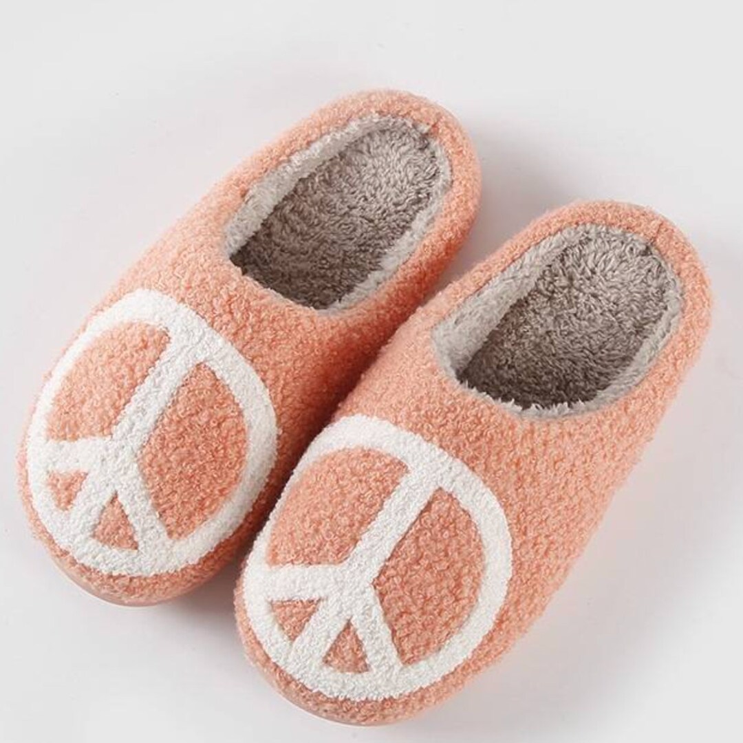Peace Sign Sherpa Slippers - Etsy