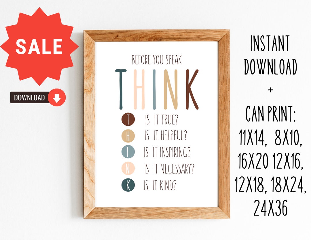 Before You Speak THINK Poster/think Before You Speak Gift/classroom ...