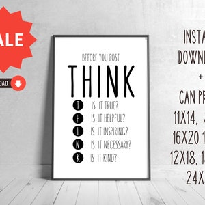 Before You Post THINK Poster/think Before You Post Gift/classroom Decor ...