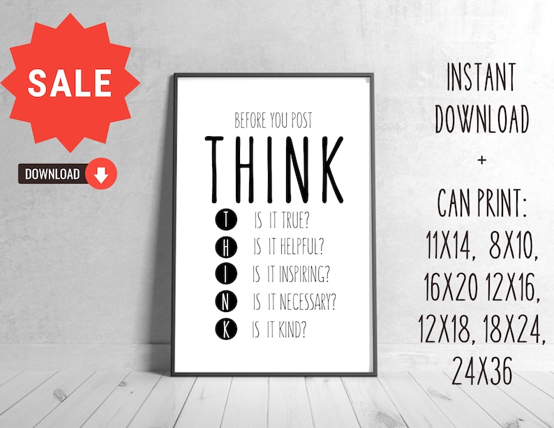 Before You Post THINK Poster/think Before You Post Gift/classroom Decor ...