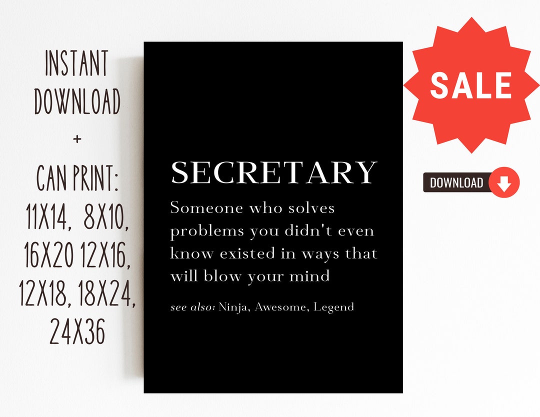 Secretary Definition Print/gift for Secretary/thank You Gift Secretary ...