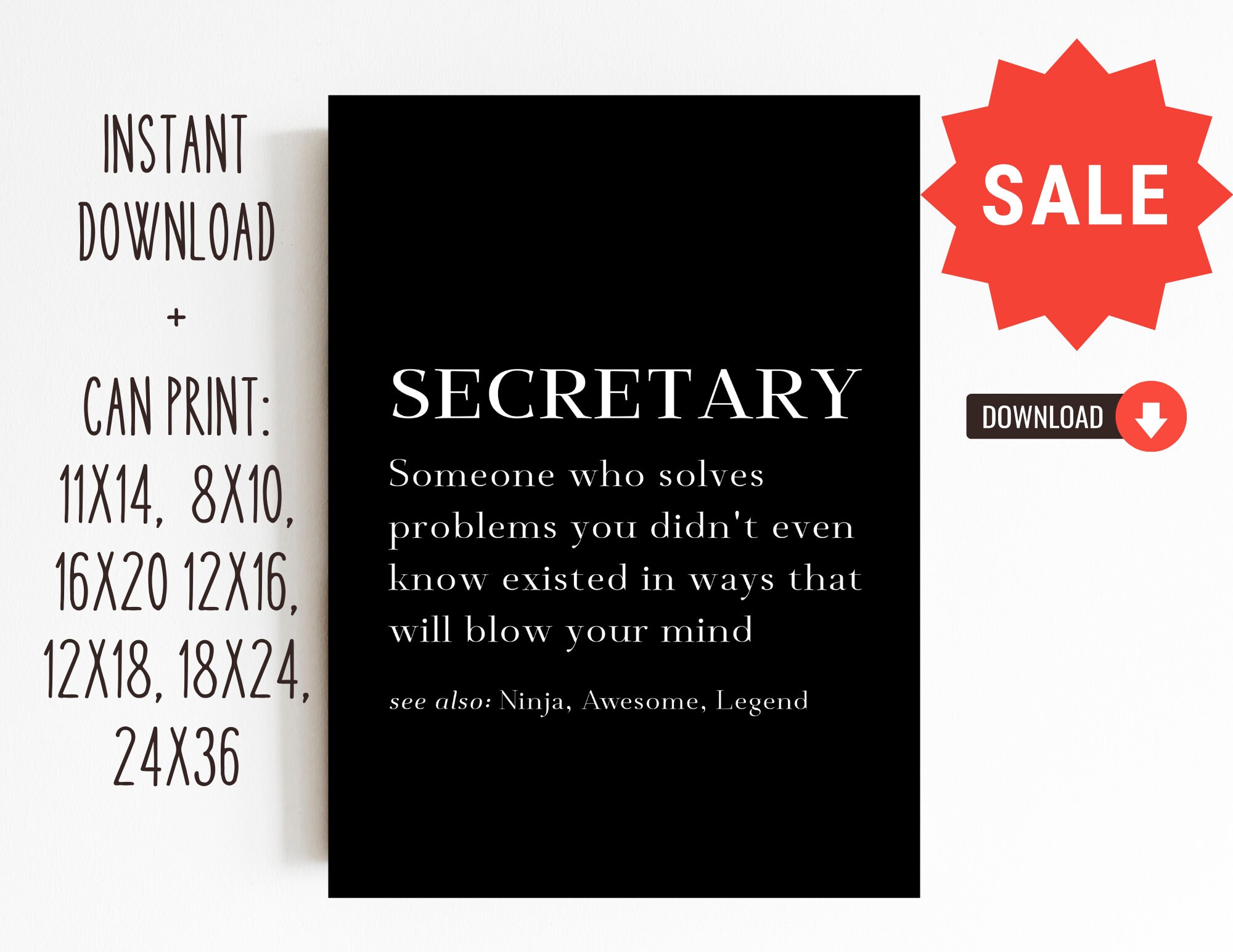 Secretary Definition Print/gift for Secretary/thank You Gift Secretary ...