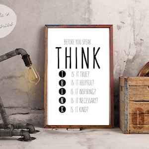 Before You Speak THINK Poster/gift for Classroom Think Before You Speak ...