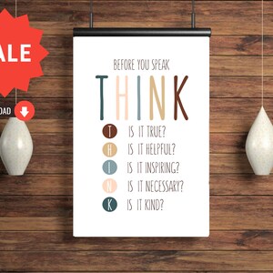 Before You Speak THINK Poster/think Before You Speak Gift/classroom ...