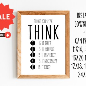 Before You Speak THINK Poster/gift for Classroom Think Before You Speak ...