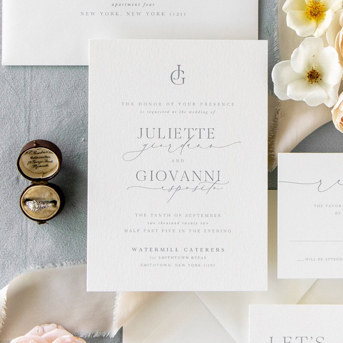 Printed Wedding Invitation - Modern Simple Elegant Monogram Costal ...