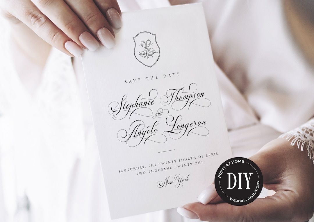 STEPHANIE Calligraphy Save the Date, DIY Modern Save the Date, Templett ...