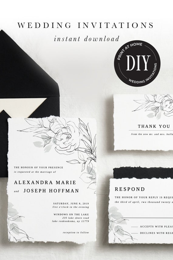 Diy Black And White Wedding Invitations