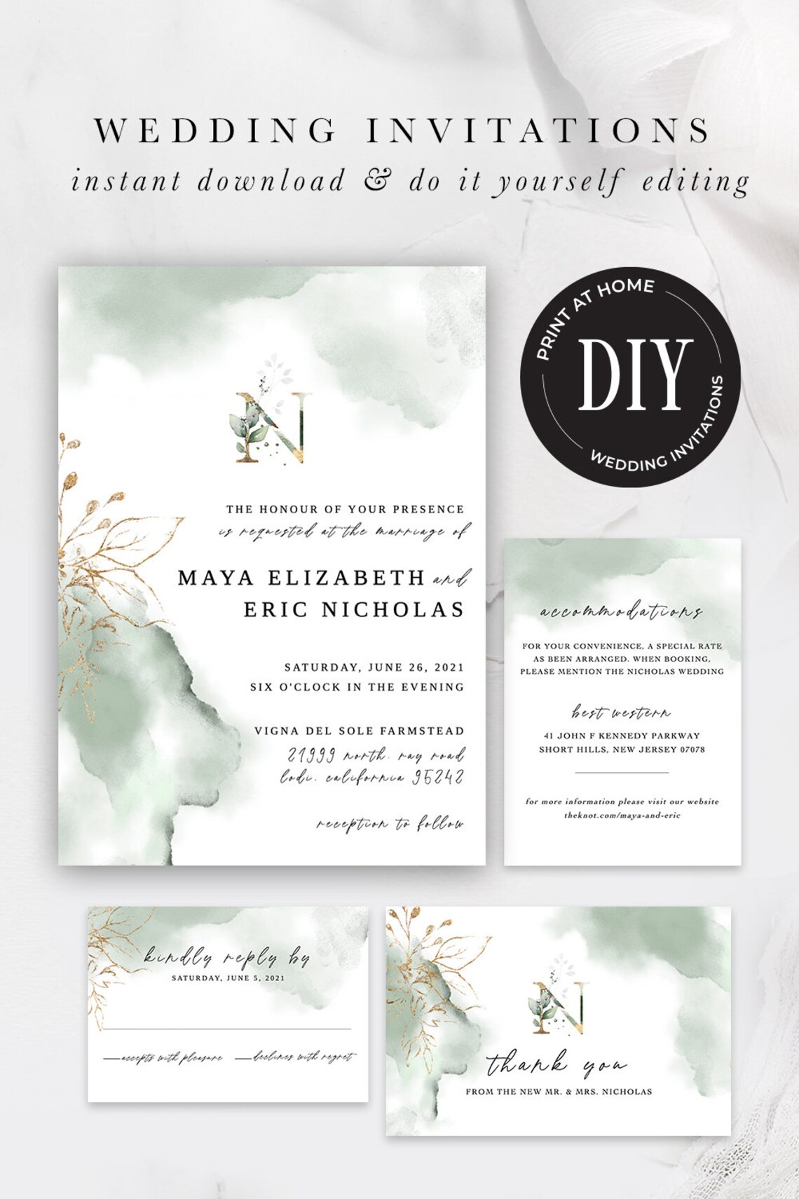 MAYA Basic Package Watercolor Wedding Invitation Template - Etsy