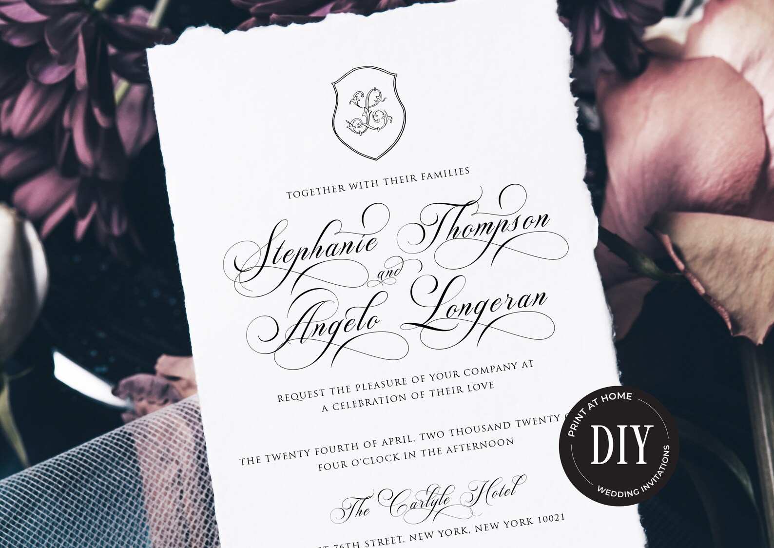 STEPHANIE Calligraphy Save the Date, DIY Modern Save the Date, Templett ...