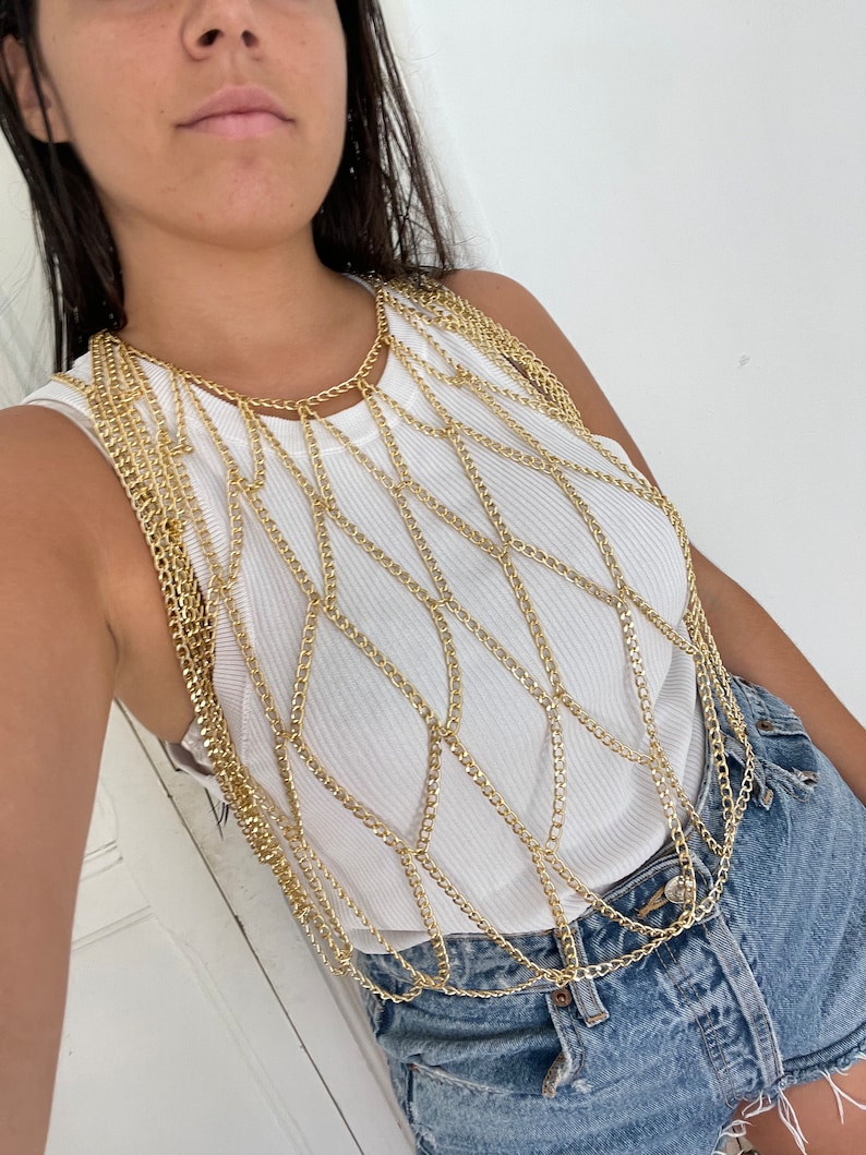 Sapphire Gold Chain Top Halter Neck Handmade Unique Silver Crop Top ...