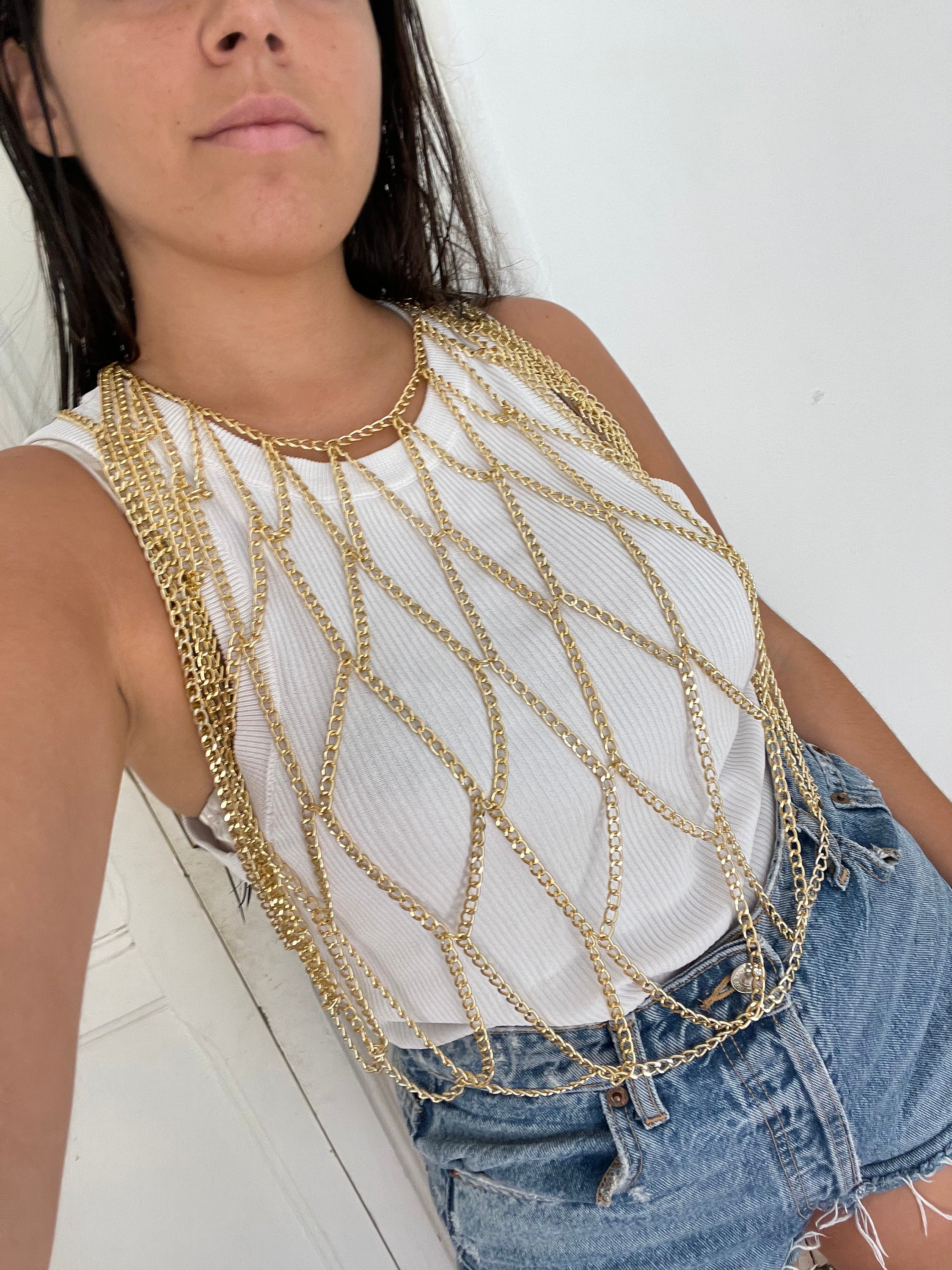 Sapphire Gold Chain Top Halter Neck Handmade Unique Silver Crop Top ...