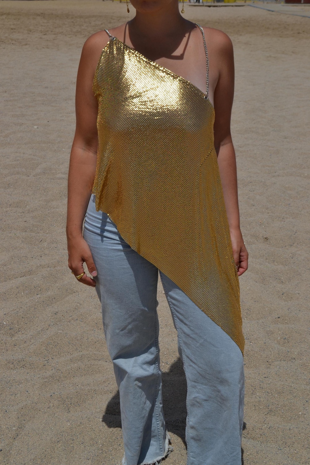 Skyler Top (gold)| Chainmail Mesh One Shoulder Top With Chains Festival Look Sexy Y2K Rave ...