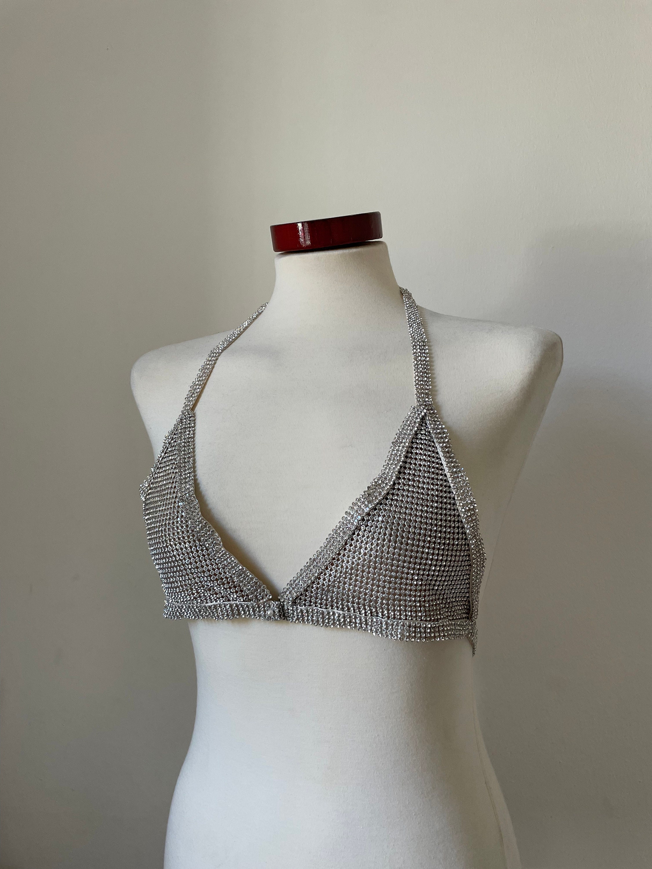 Bikini Crystal Lined Top Crystal Metal Mesh Chainmail Party Going Out ...