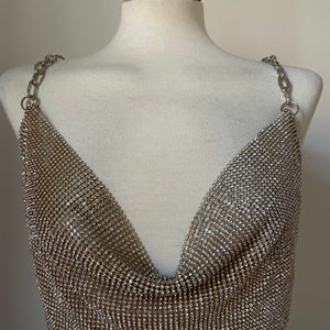Hazel Crystal Top gold Chainmail Mesh Party Going Out Night Club ...