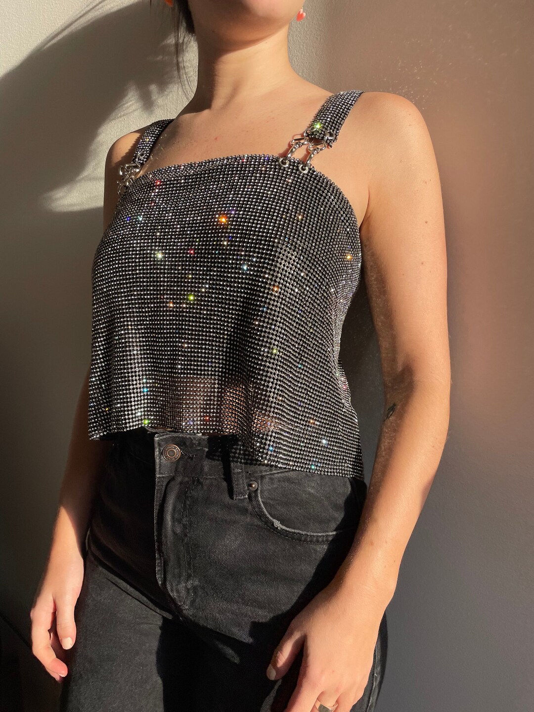 Lust Crystal Top Crystal Metal Mesh Chainmail Party Going Out Nightclub ...