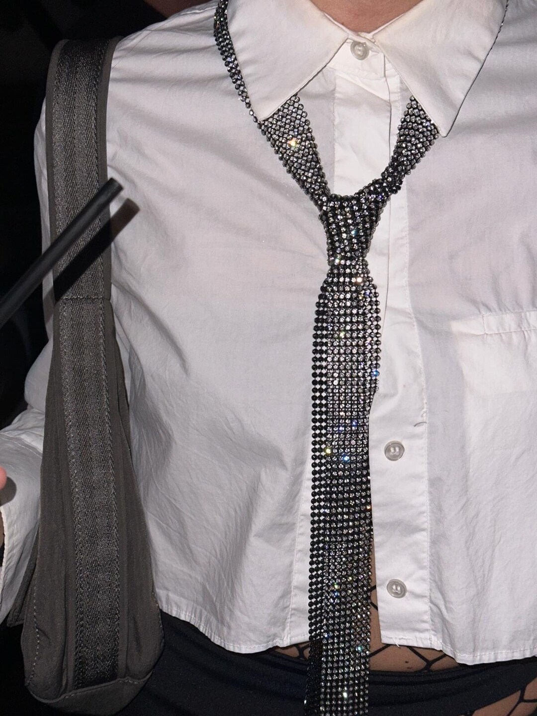 Tie Crystal Necklace Chainmail Metal Mesh Rhinestone Sparkly - Etsy