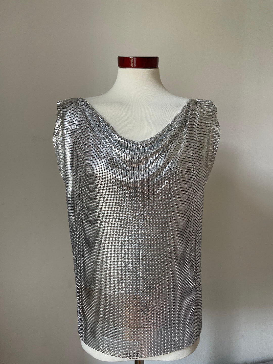 Metallic Chainmail Tank Top: Y2K Cowl Neck Rave Party Top, Unisex Men ...