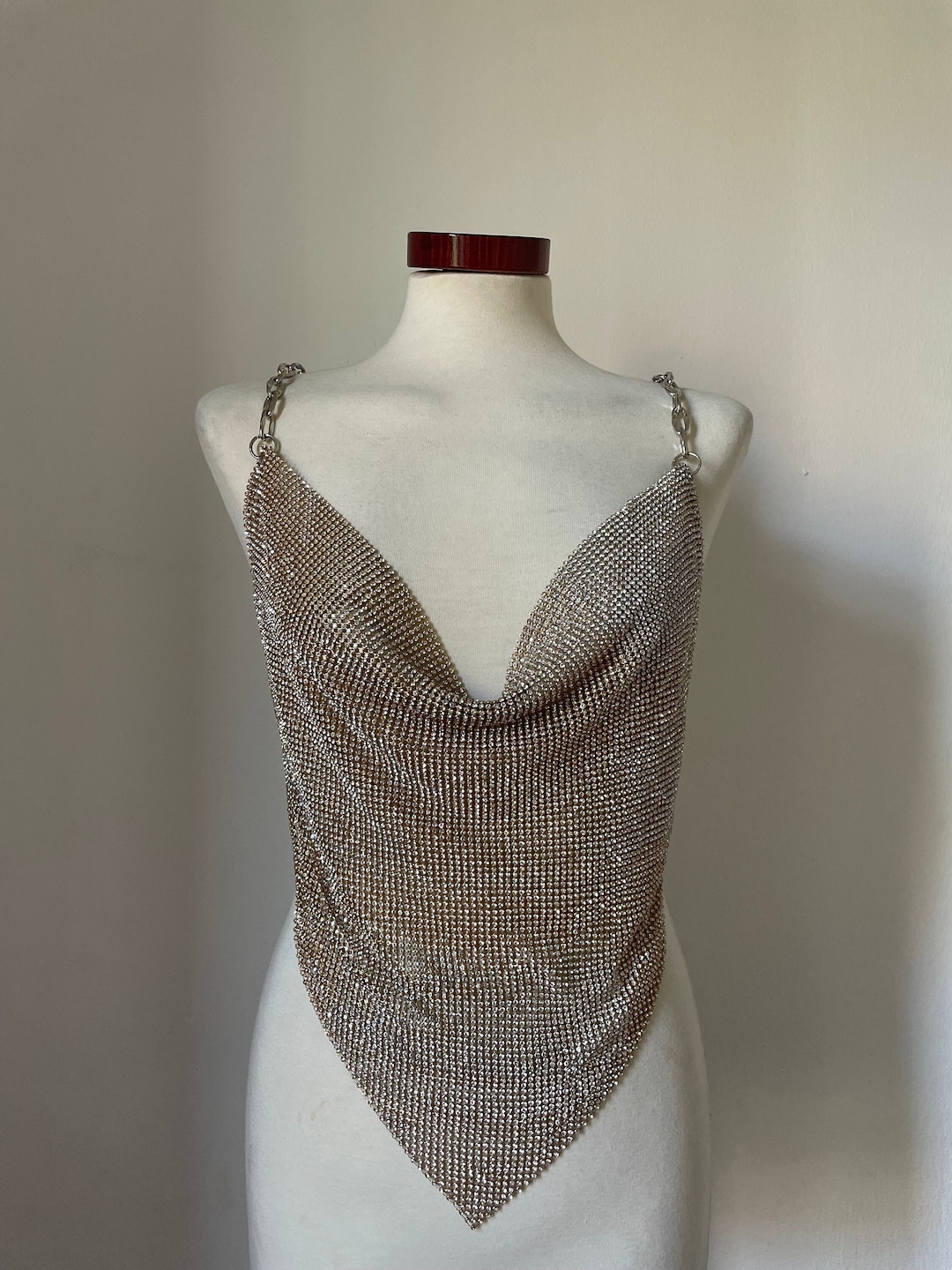 Hazel Crystal Top (gold) | Chainmail Mesh Party Going Out Night Club Sequins Rhinestone Diamond ...