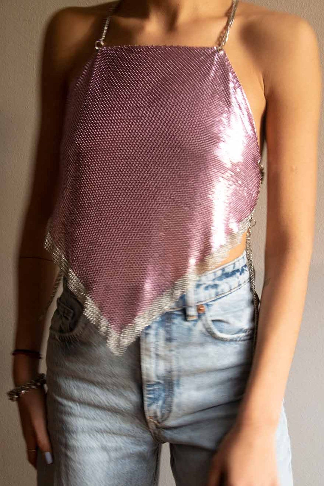 Popsicle Top (pink) | Chainmail Mesh Top Party Look Going Out Top Y2K ...