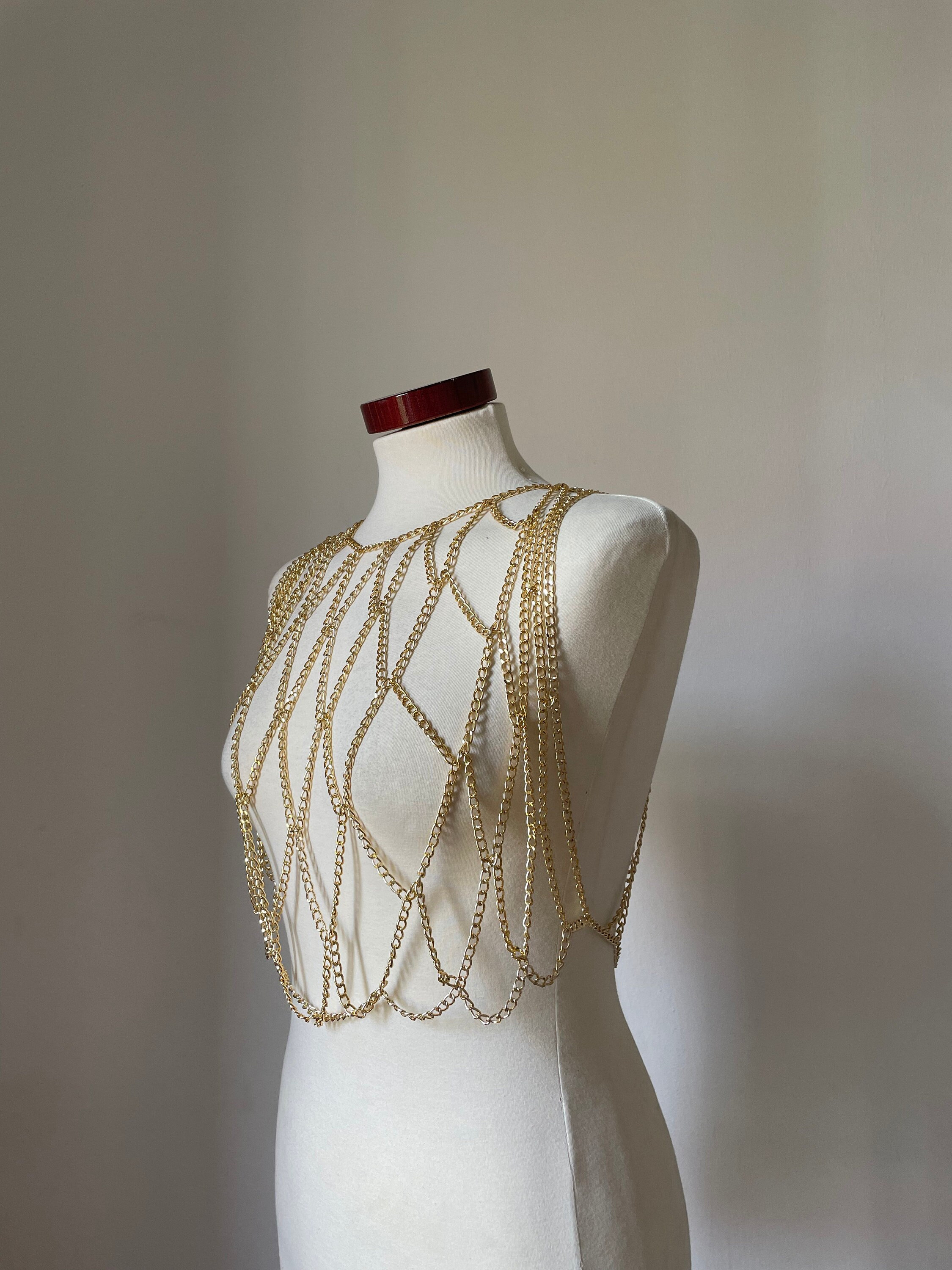 Sapphire Gold Chain Top Halter Neck Handmade Unique Silver Crop Top ...