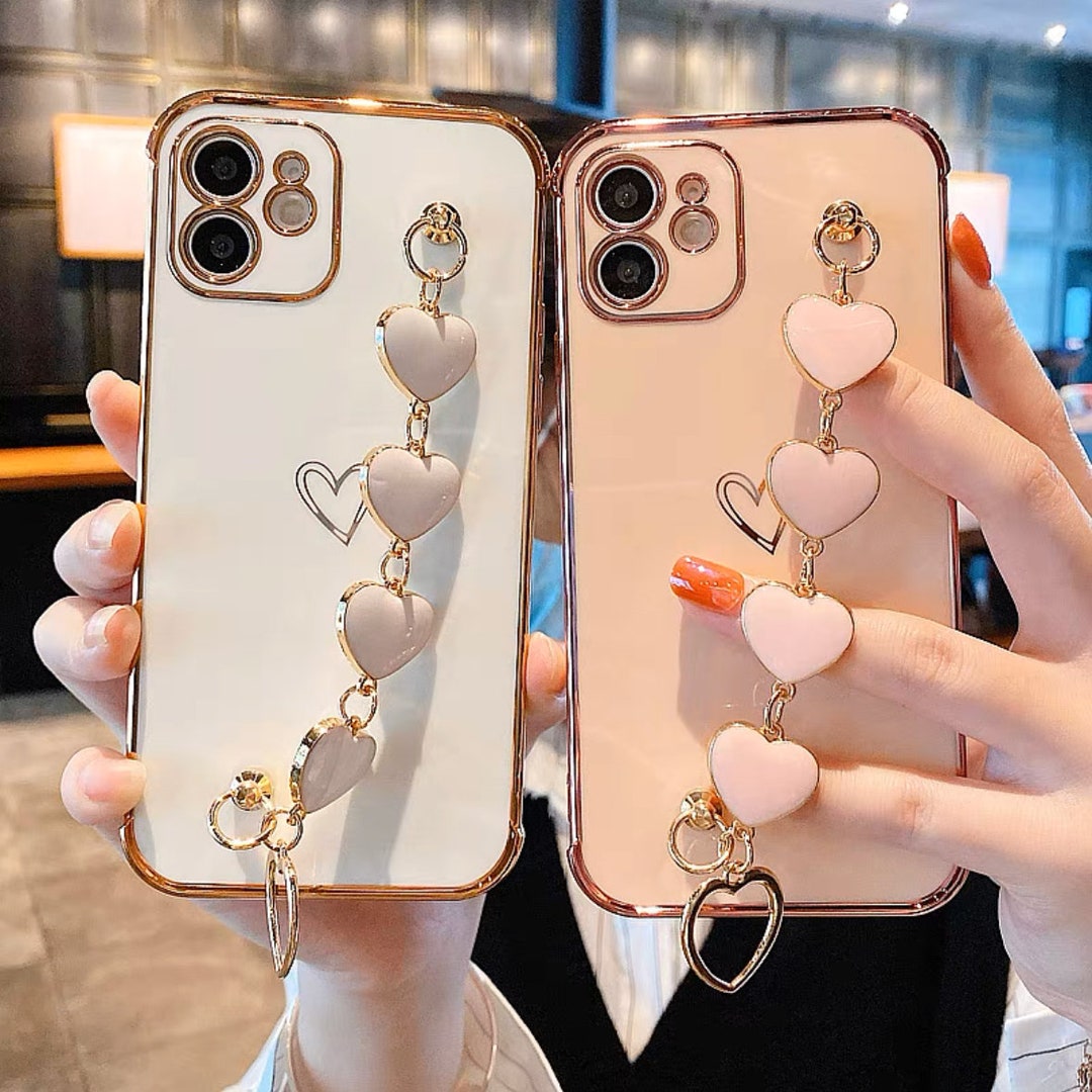 Luxury Heart Metal Bracelet Phone Chain Cute Case for iPhone 14 Pro Max ...
