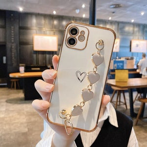 Luxury Heart Metal Bracelet Phone Chain Cute Case for iPhone 14 Pro Max ...