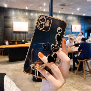 Luxury Heart Metal Bracelet Phone Chain Cute Case for iPhone 14 Pro Max ...