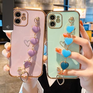 Luxury Heart Metal Bracelet Phone Chain Cute Case for iPhone 14 Pro Max ...