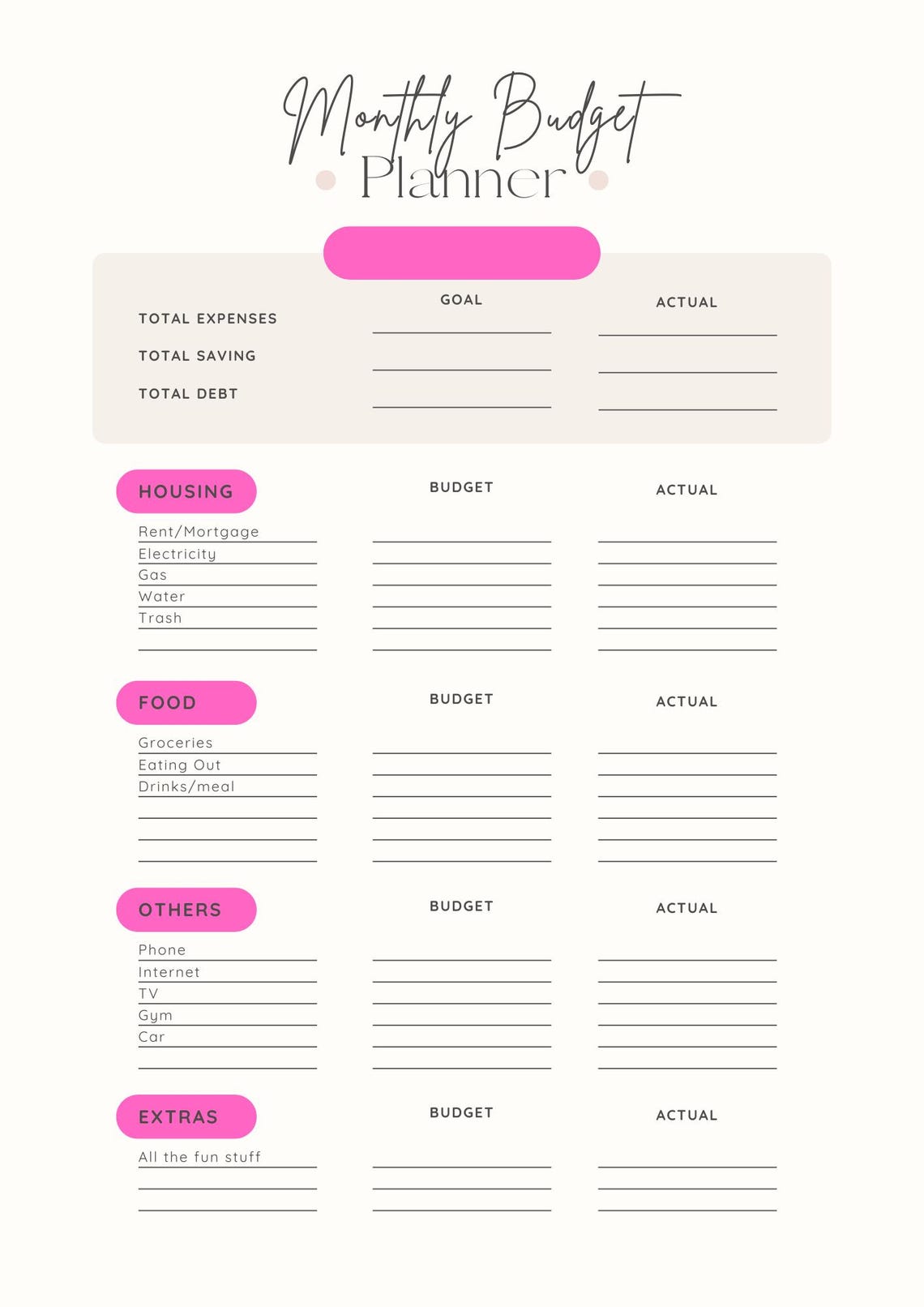 Monthly Budget Planner Printable - Expense Tracker & Financial ...