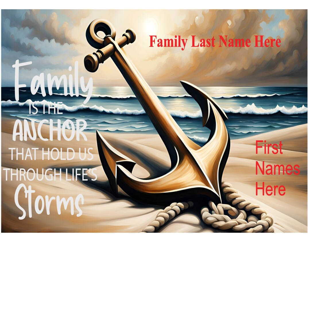 Personalized Family Print. Ocean Background With an Anchor, Shells & a ...